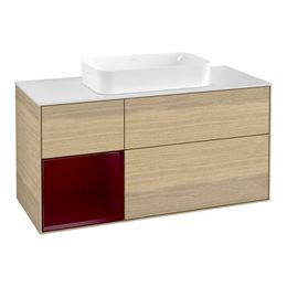 Villeroy & Boch Villeroy und Boch Finion Waschtischunterschrank F291HBPC 120cm, Abdeckplatte white matt, Regal links Peony, Oak Veneer