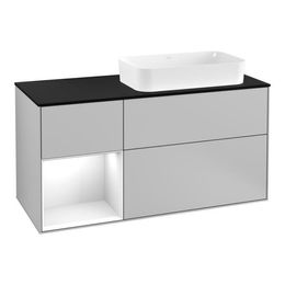 Villeroy & Boch Villeroy und Boch Finion Waschtischunterschrank G272GFGJ 120cm, Abdeckplatte black matt, Emotion, Regal links Glossy white lacquer, Light grey matt