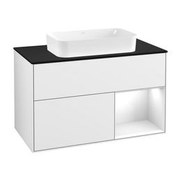Villeroy & Boch Villeroy und Boch Finion Waschtischunterschrank F252GFGF 100x60,3cm, Abdeckplatte black matt, Regal rechts Glossy white lacquer, Glossy white lacquer