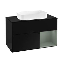 Villeroy & Boch Villeroy und Boch Finion Waschtischunterschrank F252GMPH 100x60,3cm, Abdeckplatte black matt, Regal rechts Olive Matt Lacquer, Glossy Black Lacquer