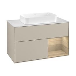 Villeroy & Boch Villeroy und Boch Finion Waschtischunterschrank F251PCHH 100x60,3cm, Abdeckplatte white matt, Regal rechts Oak Veneer, Sand Matt Lacquer