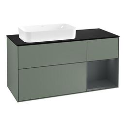 Villeroy & Boch Villeroy und Boch Finion Waschtischunterschrank F282HGGM 120cm, Abdeckplatte black matt, Regal rechts Midnight Blue Matt Lacquer, Olive Matt Lacquer