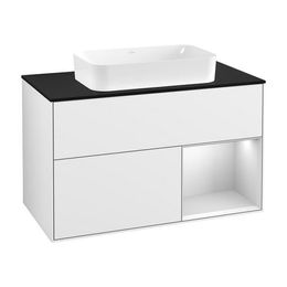 Villeroy & Boch Villeroy und Boch Finion Waschtischunterschrank G252MTGF 100cm, Abdeckplatte black matt, Emotion, Regal rechts White matt lacquer, Glossy white lacquer