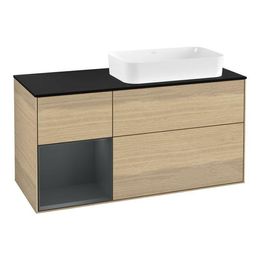 Villeroy & Boch Villeroy und Boch Finion Waschtischunterschrank F272HGPC 120cm, Abdeckplatte black matt, Regal links Midnight Blue Matt Lacquer, Oak Veneer