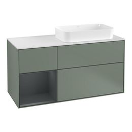 Villeroy & Boch Villeroy und Boch Finion Waschtischunterschrank F271HGGM 120cm, Abdeckplatte white matt, Regal links Midnight Blue Matt Lacquer, Olive Matt Lacquer