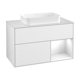 Villeroy & Boch Villeroy und Boch Finion Waschtischunterschrank F251GFGF 100x60,3cm, Abdeckplatte white matt, Regal rechts Glossy white lacquer, Glossy white lacquer
