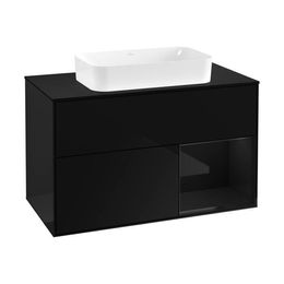 Villeroy & Boch Villeroy und Boch Finion Waschtischunterschrank F252PHPH 100x60,3cm, Abdeckplatte black matt, Regal rechts Glossy Black Lacquer, Glossy Black Lacquer