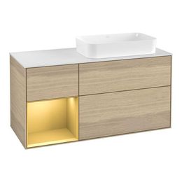 Villeroy & Boch Villeroy und Boch Finion Waschtischunterschrank F271HFPC 120cm, Abdeckplatte white matt, Regal links Gold matt, Oak Veneer