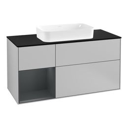 Villeroy & Boch Villeroy und Boch Finion Waschtischunterschrank F292HGGJ 120cm, Abdeckplatte black matt, Regal links Midnight Blue Matt Lacquer, Light grey matt