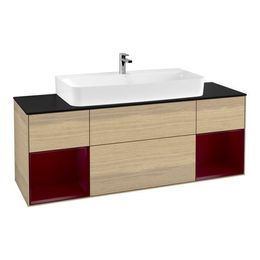 Villeroy & Boch Villeroy und Boch Finion Waschtischunterschrank F212HBPC 160cm, Abdeckplatte black matt, Regale Peony matt lacquer, Oak Veneer