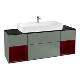 Villeroy & Boch Villeroy und Boch Finion Waschtischunterschrank G212HBGM 160cm, Abdeckplatte black matt, Emotion, Regale Peony matt lacquer, Olive Matt Lacquer
