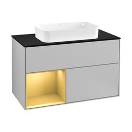 Villeroy & Boch Villeroy und Boch Finion Waschtischunterschrank F242HFGJ 100x60,3cm, Abdeckplatte black matt, Regal links Gold matt, Light grey matt