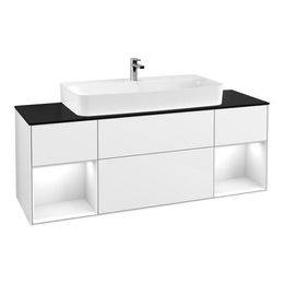Villeroy & Boch Villeroy und Boch Finion Waschtischunterschrank F212GFGF 160cm, Abdeckplatte black matt, Regale Glossy white lacquer, Glossy white lacquer