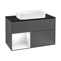 Villeroy & Boch Villeroy und Boch Finion Waschtischunterschrank F242GFGK 100x60,3cm, Abdeckplatte black matt, Regal links Glossy white lacquer, Anthracite matt