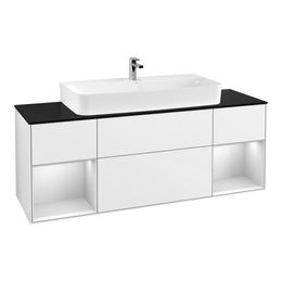 Villeroy & Boch Villeroy und Boch Finion Waschtischunterschrank F212MTGF 160cm, Abdeckplatte black matt, Regale White matt lacquer, Glossy white lacquer