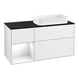 Villeroy & Boch Villeroy und Boch Finion Waschtischunterschrank G272GFGF 120cm, Abdeckplatte black matt, Emotion, Regal links Glossy white lacquer, Glossy white lacquer
