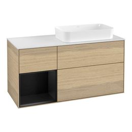 Villeroy & Boch Villeroy und Boch Finion Waschtischunterschrank G271PDPC 120cm, Abdeckplatte white matt, Emotion, Regal links Black matt lacquer, Oak Veneer