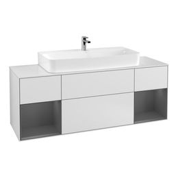 Villeroy & Boch Villeroy und Boch Finion Waschtischunterschrank G211GKMT 160cm, Abdeckplatte white matt, Emotion, Regale Anthracite matt lacquer, White matt lacquer