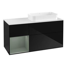 Villeroy & Boch Villeroy und Boch Finion Waschtischunterschrank G271GMPH 120cm, Abdeckplatte white matt, Emotion, Regal links Olive Matt Lacquer, Glossy Black Lacquer
