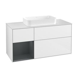Villeroy & Boch Villeroy und Boch Finion Waschtischunterschrank F291HGGF 120cm, Abdeckplatte white matt, Regal links Midnight Blue Matt Lacquer, Glossy white lacquer