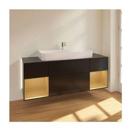 Villeroy & Boch Villeroy und Boch Finion Waschtischunterschrank G212HFPD mit Beleuchtung, 4 Ausz&uuml;ge, 1600 x 603 x 501 mm, Black Matt Lacquer / Gold Matt Lacquer / Glass Black Matt