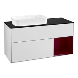 Villeroy & Boch Villeroy und Boch Finion Waschtischunterschrank F282HBMT 120cm, Abdeckplatte black matt, Regal rechts Peony, White matt lacquer