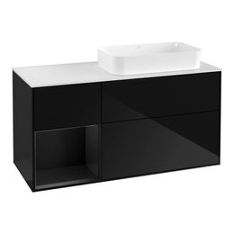 Villeroy & Boch Villeroy und Boch Finion Waschtischunterschrank G271PDPH 120cm, Abdeckplatte white matt, Emotion, Regal links Black matt lacquer, Glossy Black Lacquer