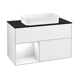 Villeroy & Boch Villeroy und Boch Finion Waschtischunterschrank F242GFGF 100x60,3cm, Abdeckplatte black matt, Regal links Glossy white lacquer, Glossy white lacquer