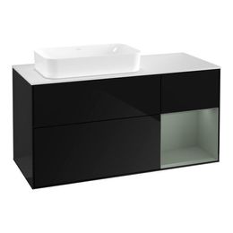 Villeroy & Boch Villeroy und Boch Finion Waschtischunterschrank G281GMPH 120cm, Abdeckplatte white matt, Emotion, Regal rechts Olive Matt Lacquer, Glossy Black Lacquer