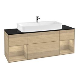 Villeroy & Boch Villeroy und Boch Finion Waschtischunterschrank F212PCPC 160cm, Abdeckplatte black matt, Regale Oak Veneer, Oak Veneer