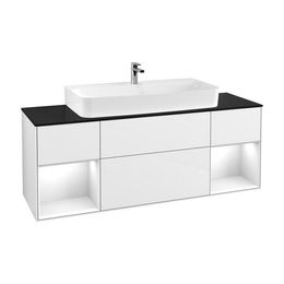 Villeroy & Boch Villeroy und Boch Finion Waschtischunterschrank G212GFGF 160cm, Abdeckplatte black matt, Emotion, Regale Glossy white lacquer, Glossy white lacquer