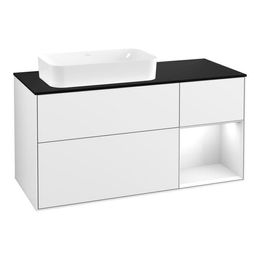 Villeroy & Boch Villeroy und Boch Finion Waschtischunterschrank F282GFGF 120cm, Abdeckplatte black matt, Regal rechts Glossy white lacquer, Glossy white lacquer