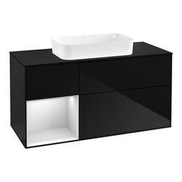 Villeroy & Boch Villeroy und Boch Finion Waschtischunterschrank F292MTPH 120cm, Abdeckplatte black matt, Regal links White matt lacquer, Glossy Black Lacquer