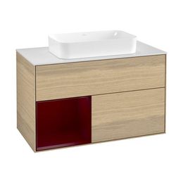 Villeroy & Boch Villeroy und Boch Finion Waschtischunterschrank F241HBPC 100x60,3cm, Abdeckplatte white matt, Regal links Peony, Oak Veneer