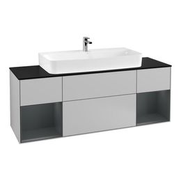 Villeroy & Boch Villeroy und Boch Finion Waschtischunterschrank G212HGGJ 160cm, Abdeckplatte black matt, Emotion, Regale Midnight matt lacquer, Light grey matt