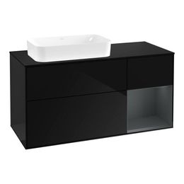 Villeroy & Boch Villeroy und Boch Finion Waschtischunterschrank F282HGPH 120cm, Abdeckplatte black matt, Regal rechts Midnight Blue Matt Lacquer, Glossy Black Lacquer