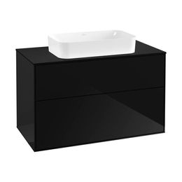 Villeroy & Boch Villeroy und Boch Finion Waschtischunterschrank F23200PH 100x60,3cm, Abdeckplatte black matt, Glossy Black Lacquer