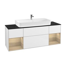 Villeroy & Boch Villeroy und Boch Finion Waschtischunterschrank G212PCGF 160cm, Abdeckplatte black matt, Emotion, Regale Oak Veneer, Glossy white lacquer
