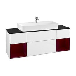 Villeroy & Boch Villeroy und Boch Finion Waschtischunterschrank F212HBGF 160cm, Abdeckplatte black matt, Regale Peony matt lacquer, Glossy white lacquer