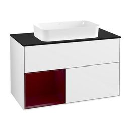 Villeroy & Boch Villeroy und Boch Finion Waschtischunterschrank F242HBGF 100x60,3cm, Abdeckplatte black matt, Regal links Peony, Glossy white lacquer