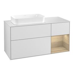 Villeroy & Boch Villeroy und Boch Finion Waschtischunterschrank F281PCMT 120cm, Abdeckplatte white matt, Regal rechts Oak Veneer, White matt lacquer