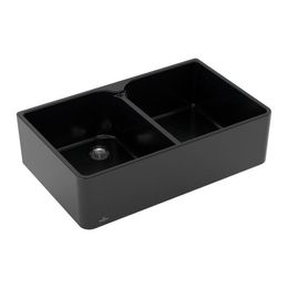 Villeroy & Boch Villeroy und Boch Spülstein Doppelbecken 638001S5 Ablaufgarnitur mit Handbetätigung, Ebony