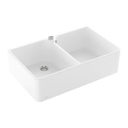 Villeroy & Boch Villeroy und Boch Sp&uuml;lstein Doppelbecken 638002RW Ablaufgarnitur mit Exzenterbet&auml;tigung, Stone White