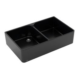 Villeroy & Boch Villeroy und Boch Spülstein Doppelbecken 639001S5 Ablaufgarnitur mit Handbetätigung, Ebony