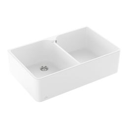 Villeroy & Boch Villeroy und Boch Spülstein Doppelbecken 638001RW Ablaufgarnitur mit Handbetätigung, Stone White
