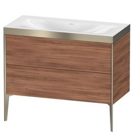 Duravit XViu Waschtisch-Unterschrank XV4711NB179P 100x48cm, 2 Auszüge, ohne Hahnloch, champagner matt, Rahmen P, nussbaum natur
