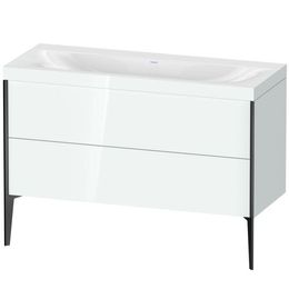 Duravit XViu Waschtisch-Unterschrank XV4712NB285C 120x48cm, 2 Schubk&auml;sten, ohne Hahnloch, schwarz matt, Rahmen C, wei&szlig; hochglanz