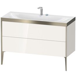Duravit XViu Waschtisch-Unterschrank XV4712EB122P 120x48cm, 2 Schubk&auml;sten, 2 Hahnl&ouml;cher, champagner matt, Rahmen P, wei&szlig; hochglanz