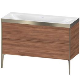 Duravit XViu Waschtisch-Unterschrank XV4712NB179P 120x48cm, 2 Schubkästen, ohne Hahnloch, champagner matt, Rahmen P, nussbaum natur