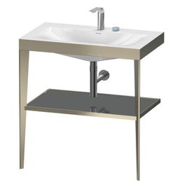 Duravit XViu M&ouml;belwaschtisch-Kombination XV4715EB189 80 x 48 cm, 2 Hahnl&ouml;cher, flannel grey hochglanz, mit Metallkonsole, champagner matt